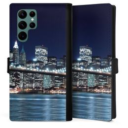 DeinDesign Galaxy S22 Ultra Handy Klapph&uuml;lle Handyh&uuml;lle aus Kunst Leder schwarz Flip Case Usa Brooklyn Bridge New York Sideflip mit langer Lasche