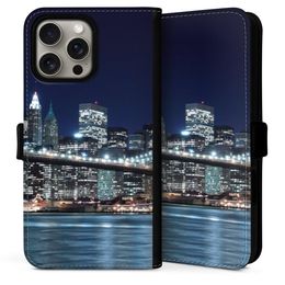 DeinDesign iPhone 16 Pro Handy Klapph&uuml;lle Handyh&uuml;lle aus Kunst Leder schwarz Flip Case Usa Brooklyn Bridge New York Sideflip mit Lasche