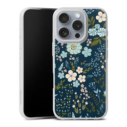 DeinDesign iPhone 16 Pro Handy Silikon H&uuml;lle Case wei&szlig; Handyh&uuml;lle Blue Muster Flowers Silikon Case