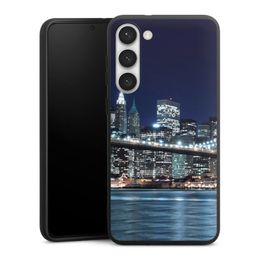 DeinDesign Galaxy S23+ Handy Premium Silikon H&uuml;lle Handyh&uuml;lle schwarz Case Usa Brooklyn Bridge New York Silikon Premium Case