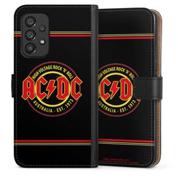 DeinDesign Galaxy A53 5G Handy Klapph&uuml;lle Handyh&uuml;lle aus Kunst Leder schwarz Flip Case Acdc Merchandise Logo Sideflip mit langer Lasche