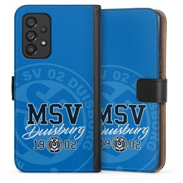 DeinDesign Galaxy A53 5G Handy Klapph&uuml;lle Handyh&uuml;lle aus Kunst Leder schwarz Flip Case Bundesliga Official Licensed Product Msv Duisburg Sideflip mit langer 