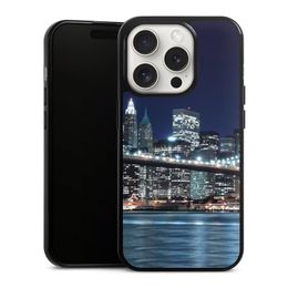 DeinDesign iPhone 15 Pro Handy Slim Case extra d&uuml;nn Silikon Handyh&uuml;lle schwarz H&uuml;lle Usa Brooklyn Bridge New York Silikon Slim Case