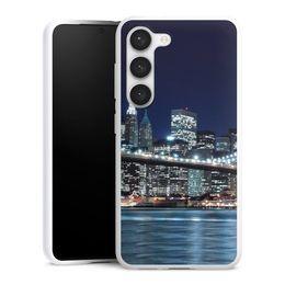 DeinDesign Galaxy S23 Handy Silikon H&uuml;lle Case wei&szlig; Handyh&uuml;lle Usa Brooklyn Bridge New York Silikon Case