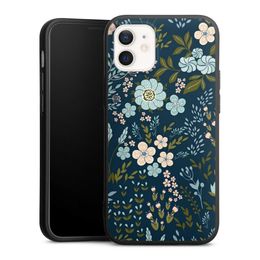 DeinDesign iPhone 12 mini Handy Premium Silikon H&uuml;lle Handyh&uuml;lle schwarz Case Blue Muster Flowers Silikon Premium Case