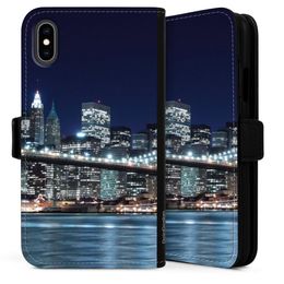 DeinDesign iPhone X Handy Klapph&uuml;lle Handyh&uuml;lle aus Kunst Leder schwarz Flip Case Usa Brooklyn Bridge New York Sideflip mit langer Lasche