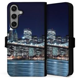 DeinDesign Galaxy S25+ Handy Klapph&uuml;lle Handyh&uuml;lle aus Kunst Leder schwarz Flip Case Usa Brooklyn Bridge New York Sideflip mit Lasche