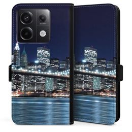 DeinDesign Xiaomi Redmi Note 13 Pro 5G Handy Klapph&uuml;lle Handyh&uuml;lle aus Kunst Leder schwarz Flip Case Usa Brooklyn Bridge New York Sideflip mit Lasche