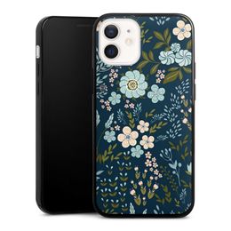 DeinDesign iPhone 12 mini Handy Slim Case extra d&uuml;nn Silikon Handyh&uuml;lle schwarz H&uuml;lle Blue Muster Flowers Silikon Slim Case
