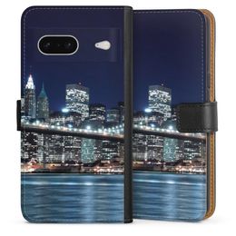 DeinDesign Google Pixel 7 Handy Klapph&uuml;lle Handyh&uuml;lle aus Kunst Leder schwarz Flip Case Usa Brooklyn Bridge New York Sideflip mit langer Lasche