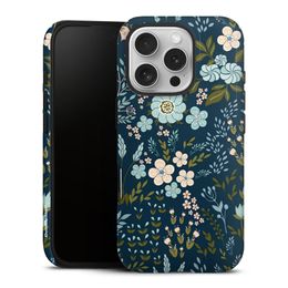 DeinDesign iPhone 16 Pro Handy Panzer Handyh&uuml;lle robuste Outdoor H&uuml;lle Schutzh&uuml;lle gl&auml;nzend Blue Muster Flowers Tough Case