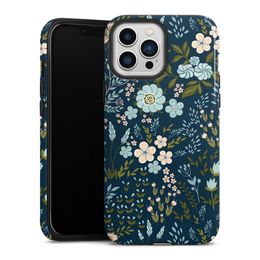 DeinDesign iPhone 13 Pro Max Handy Panzer Handyh&uuml;lle robuste Outdoor H&uuml;lle Schutzh&uuml;lle gl&auml;nzend Blue Muster Flowers Tough Case