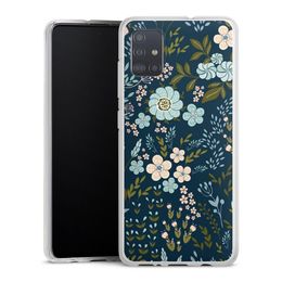 DeinDesign Galaxy A51 Handy Silikon H&uuml;lle Case transparent Handyh&uuml;lle Blue Muster Flowers Silikon Case