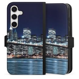 DeinDesign Galaxy S24 Handy Klapph&uuml;lle Handyh&uuml;lle aus Kunst Leder schwarz Flip Case Usa Brooklyn Bridge New York Sideflip mit Lasche