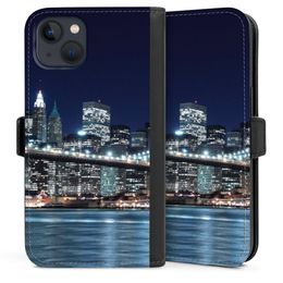 DeinDesign iPhone 13 Handy Klapph&uuml;lle Handyh&uuml;lle aus Kunst Leder schwarz Flip Case Usa Brooklyn Bridge New York Sideflip mit Lasche