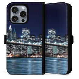 DeinDesign iPhone 16 Pro Max Handy Klapph&uuml;lle Handyh&uuml;lle aus Kunst Leder schwarz Flip Case Usa Brooklyn Bridge New York Sideflip mit Lasche