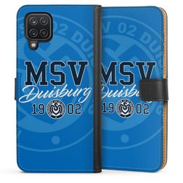 DeinDesign Galaxy A12 Handy Klapph&uuml;lle Handyh&uuml;lle aus Kunst Leder schwarz Flip Case Bundesliga Official Licensed Product Msv Duisburg Sideflip mit langer Lasche