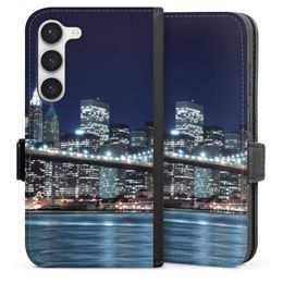 DeinDesign Galaxy S23 Handy Klapph&uuml;lle Handyh&uuml;lle aus Kunst Leder schwarz Flip Case Usa Brooklyn Bridge New York Sideflip mit Lasche