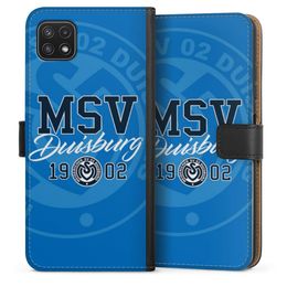DeinDesign Galaxy A22 5G Handy Klapph&uuml;lle Handyh&uuml;lle aus Kunst Leder schwarz Flip Case Bundesliga Official Licensed Product Msv Duisburg Sideflip mit langer 