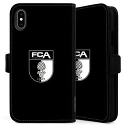 DeinDesign iPhone X Handy Klapph&uuml;lle Handyh&uuml;lle aus Kunst Leder schwarz Flip Case Logo Official Licensed Product Fc Augsburg Sideflip mit langer Lasche