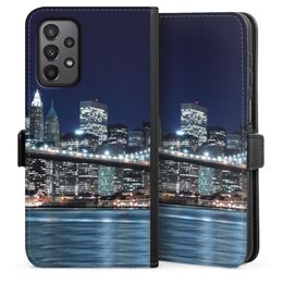 DeinDesign Galaxy A23 5G Handy Klapph&uuml;lle Handyh&uuml;lle aus Kunst Leder schwarz Flip Case Usa Brooklyn Bridge New York Sideflip mit Lasche