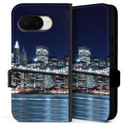DeinDesign Google Pixel 9a Handy Klapph&uuml;lle Handyh&uuml;lle aus Kunst Leder schwarz Flip Case Usa Brooklyn Bridge New York Sideflip mit Lasche