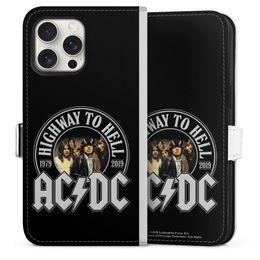 DeinDesign iPhone 15 Pro Max Handy Klapph&uuml;lle Handyh&uuml;lle aus Kunst Leder wei&szlig; Flip Case Acdc Official Licensed Product Rock Sideflip mit Lasche