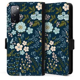 DeinDesign Galaxy S20 Handy Klapph&uuml;lle Handyh&uuml;lle aus Kunst Leder schwarz Flip Case Blue Muster Flowers Sideflip mit Lasche