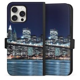DeinDesign iPhone 15 Pro Max Handy Klapph&uuml;lle Handyh&uuml;lle aus Kunst Leder schwarz Flip Case Usa Brooklyn Bridge New York Sideflip mit Lasche