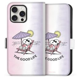DeinDesign iPhone 15 Pro Max Handy Klapph&uuml;lle Handyh&uuml;lle aus Kunst Leder wei&szlig; Flip Case Snoopy Official Licensed Product Peanuts Sideflip mit Lasche