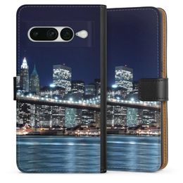 DeinDesign Google Pixel 7 Pro Handy Klapph&uuml;lle Handyh&uuml;lle aus Kunst Leder schwarz Flip Case Usa Brooklyn Bridge New York Sideflip mit langer Lasche
