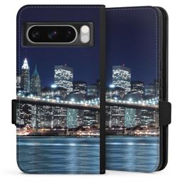 DeinDesign Google Pixel 8 Pro Handy Klapph&uuml;lle Handyh&uuml;lle aus Kunst Leder schwarz Flip Case Usa Brooklyn Bridge New York Sideflip mit Lasche