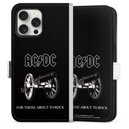 DeinDesign iPhone 15 Pro Max Handy Klapph&uuml;lle Handyh&uuml;lle aus Kunst Leder wei&szlig; Flip Case Music Acdc Merchandise Sideflip mit Lasche