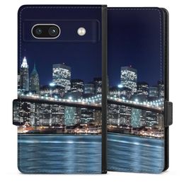 DeinDesign Google Pixel 7a Handy Klapph&uuml;lle Handyh&uuml;lle aus Kunst Leder schwarz Flip Case Usa Brooklyn Bridge New York Sideflip mit Lasche