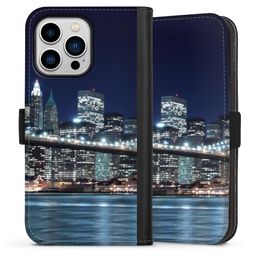 DeinDesign iPhone 13 Pro Handy Klapph&uuml;lle Handyh&uuml;lle aus Kunst Leder schwarz Flip Case Usa Brooklyn Bridge New York Sideflip mit Lasche
