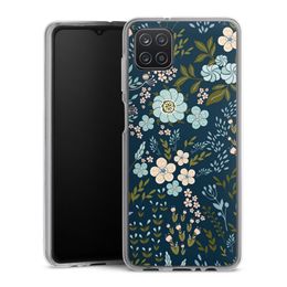 DeinDesign Galaxy A12 Handy Silikon H&uuml;lle Case transparent Handyh&uuml;lle Blue Muster Flowers Silikon Case