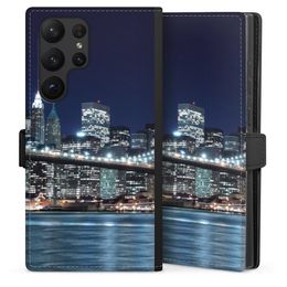 DeinDesign Galaxy S23 Ultra Handy Klapph&uuml;lle Handyh&uuml;lle aus Kunst Leder schwarz Flip Case Usa Brooklyn Bridge New York Sideflip mit Lasche