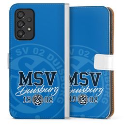 DeinDesign Galaxy A33 5G Handy Klapph&uuml;lle Handyh&uuml;lle aus Kunst Leder wei&szlig; Flip Case Bundesliga Official Licensed Product Msv Duisburg Sideflip mit Lasche
