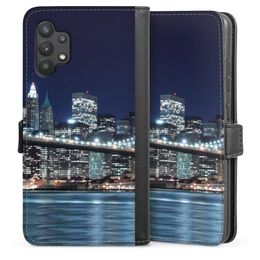 DeinDesign Galaxy A32 4G Handy Klapph&uuml;lle Handyh&uuml;lle aus Kunst Leder schwarz Flip Case Usa Brooklyn Bridge New York Sideflip mit Lasche