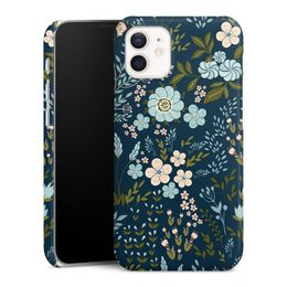 DeinDesign iPhone 12 mini Handy Premium Case Smartphone Handyh&uuml;lle Schutzh&uuml;lle gl&auml;nzend Blue Muster Flowers Premium Case