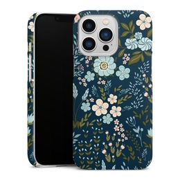 DeinDesign iPhone 13 Pro Handy Premium Case Smartphone Handyh&uuml;lle Schutzh&uuml;lle matt Blue Muster Flowers Premium Case