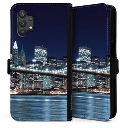 DeinDesign Galaxy A32 5G Handy Klapph&uuml;lle Handyh&uuml;lle aus Kunst Leder schwarz Flip Case Brooklyn Bridge Usa New York Sideflip mit langer Lasche