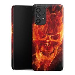 DeinDesign Galaxy A33 5G Handy Premium Case Smartphone Handyh&uuml;lle Schutzh&uuml;lle gl&auml;nzend Fire Skull Totenkopf Premium Case