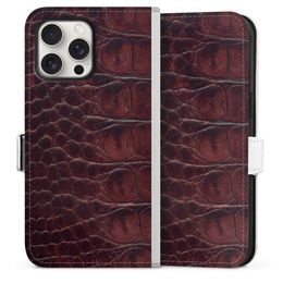 DeinDesign iPhone 15 Pro Max Handy Klapph&uuml;lle Handyh&uuml;lle aus Kunst Leder wei&szlig; Flip Case Leather Crocodile Animal Print Sideflip mit Lasche