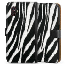 DeinDesign Galaxy XCover 6 Pro Handy Klapph&uuml;lle Handyh&uuml;lle aus Kunst Leder schwarz Flip Case Zebra Fur Muster Sideflip mit langer Lasche