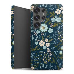 DeinDesign Galaxy S25 Ultra Handy Premium Case Smartphone Handyh&uuml;lle Schutzh&uuml;lle gl&auml;nzend Blue Muster Flowers Premium Case