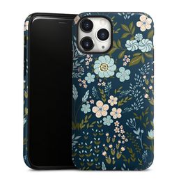 DeinDesign iPhone 11 Pro Handy Panzer Handyh&uuml;lle robuste Outdoor H&uuml;lle Schutzh&uuml;lle gl&auml;nzend Blue Muster Flowers Tough Case