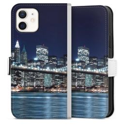DeinDesign iPhone 12 Handy Klapph&uuml;lle Handyh&uuml;lle aus Kunst Leder wei&szlig; Flip Case Usa Brooklyn Bridge New York Sideflip mit Lasche