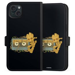 DeinDesign iPhone 15 Plus Handy Klapph&uuml;lle Handyh&uuml;lle aus Kunst Leder schwarz Flip Case Guardians Of The Galaxy Groot Marvel Sideflip mit Lasche