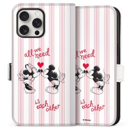 DeinDesign iPhone 15 Pro Max Handy Klapph&uuml;lle Handyh&uuml;lle aus Kunst Leder wei&szlig; Flip Case Love Disney Sideflip mit Lasche